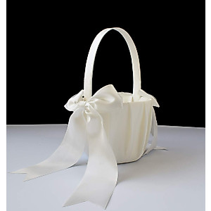 ATAILOVE 2 Pcs Flower Girl Basket Set- Cute Cherish Wedding Flower Baskets (Ivory)