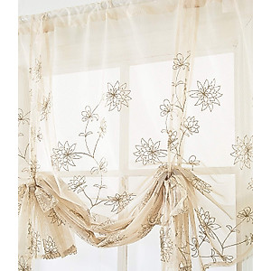 Molaxhome Roman Window Shades Sheers - 48inch Long, Embroidery Balloon Curtains Drapes 1 Panels for Kitchen Room (39x48inch, Flower)