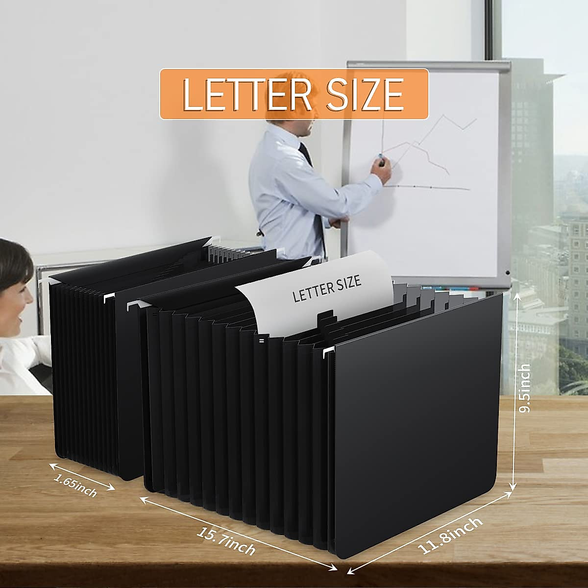 TOPCJ Black Hanging File Folders,Expanding File Organizer,File Cabinet Letter Size,13 Innovative Accordion Pockets,Monthly Tabs,Large Capacity, Durable Plastic Desk Organizer 2 Black