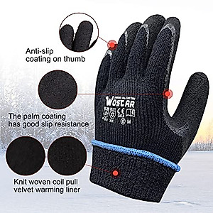 2 Pairs Garden Gloves Winter Work Gloves Rubber Coated Fingers Acrylic Terry Inner Keep Hands Warm for Cold Weather