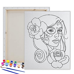 Essenburg Pre Drawn Canvas Paint Kit | Teen, Kids and Adult Sip and Paint Party Favor | DIY Date Night Couple Activity| Canvas Boards for painting| LADY OF THE DEAD (S 8x10 CANVAS ONLY)