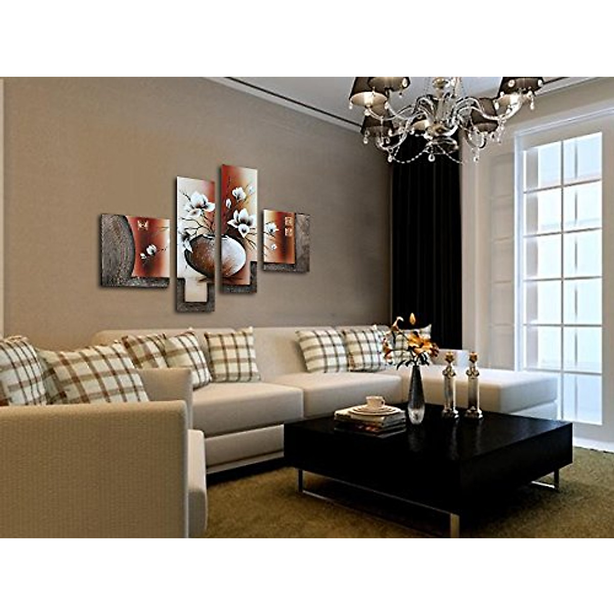 Wieco Art -Stretched and Framed 100% Hand-painted Modern Canvas Wall Art Stretched and Framed Elegant Flowers for Home Decoration Floral Oil Paintings on Canvas 4pcs/set