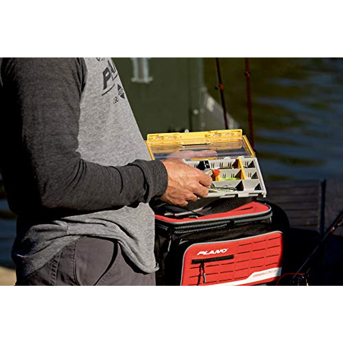 Plano EDGE 3500 Premium Tackle Storage with Rustrictor Rust-Resistant Technology, Gray and Yellow, Waterproof Terminal Tackle Box Organization, Small