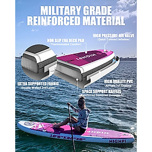 Highpi Inflatable Stand Up Paddle Boards, 10'6''x32''x6'' SUP with Accessories Backpack Anti-Slip Deck, Leash, Paddle and Hand Pump, Pink Paddle Board Standing Boat for Youth & Adult