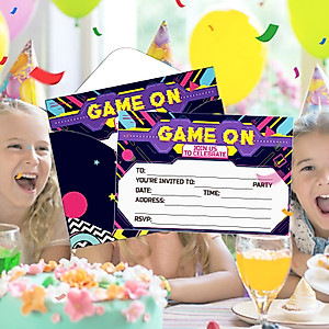 HBYDO Video Game Party Invitation Card,20 Set Birthday Party Invitations for Gaming Themed Party with Stickers,Party Supplies Birthday Invitation Cards for Birthday Graduation Personalized Party