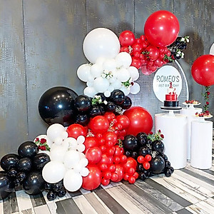 Red and Black Balloons Kelfara 80Pcs 12 inch Matte Black Red White and Confetti Latex Balloon Bulk for Birthday Party Bridal Shower Wedding Engagement Anniversary Bachelor Theme Graduation Decorations