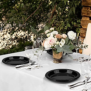 Breroa 300 Pieces Black Plastic Plates 6 Inch Disposable Round Dessert Plates Heavy Duty Appetizer Dinner Party Plates for Events Buffet Wedding Baby Shower Graduation Birthday Party Supplies