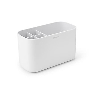 Brabantia Renew Bathroom Caddy (White) - Compartments for Toothbrushes, Toothpaste, Soap etc - Nonslip Base and Drainage Holes