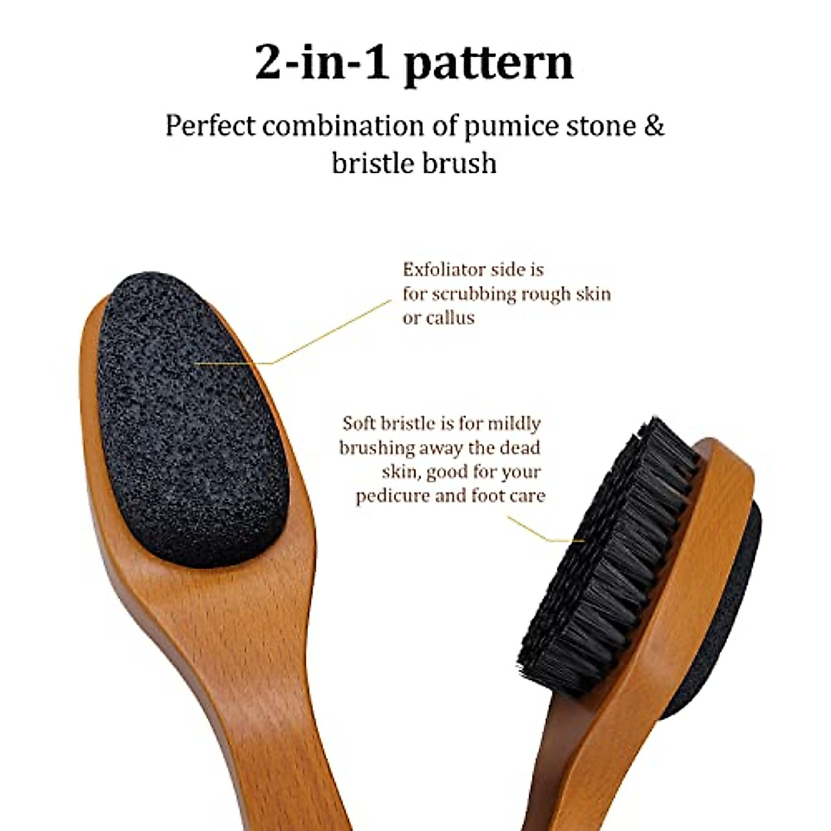 Pumice Stone for Feet & Foot Brush with Handle 2-in-1 Pedicure Scrubber for Shower - Double-Sided Pumice Foot File with Brush for Callus, Cracked Heels, Dead, and Dry Skin Removal