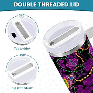 RPLIFE Floral Purple 40oz Tumbler with Handle, Stainless Steel Coffee Mug, Insulated Cups with Lids