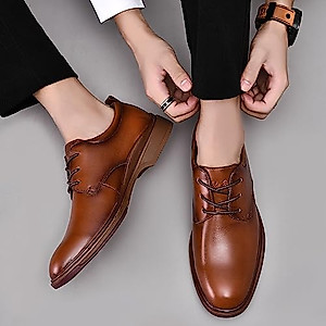 Men's Oxford Dress Shoes Fashion Derbys Formal Business Work Shoe for Men Genuine Leather Upper Lace Up Durable Rubber Sole Brown 11