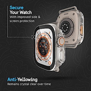 Pelican Protector Case for Apple Watch Ultra 2 / Ultra w/ Built-In Screen Protector [49mm] - Clear 9H Tempered Glass & Transparent Bumper Case Cover For iWatch/Apple Watch - Rugged