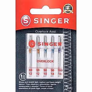 SINGER 04803 Regular Point Overlock Needles, 5-Count, Sizes 80/12, 90/14, 100/16