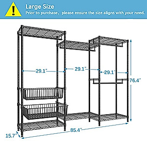 VIPEK V10 Wire Garment Rack 5 Tiers Heavy Duty Clothes Rack with Hanging Rods, Wire Shelves & 2 Slid Storage Baskets, Large Size Clothing Rack 85.4" W x 15.7" D x 76.4" H, Max Load 800 LBS, Black