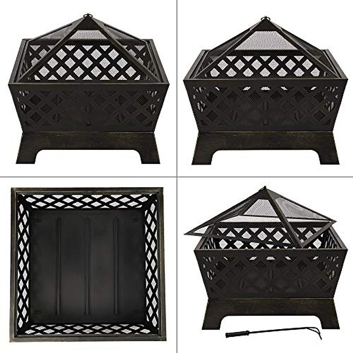 Douup 26" Extra Deep Fire Pit Backyard Patio Garden Stove Wood Burning Fireplace W/Long Fire Poker,Mesh Lid,Rain Cover
