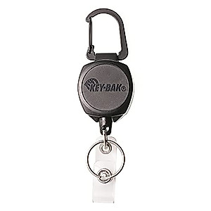 KEY-BAK 0KB1-0A24 Sidekick ID Badge and Key Reel, 24" Kevlar Cord, Tough Polycarbonate Case, Zinc Alloy Metal Carabiner (0KB1-0A24) , Black