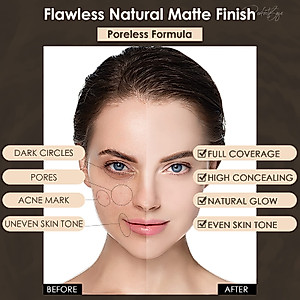 FOCALLURE PerfectBase Lasting Poreless Liquid Foundation, Medium to Full Coverage with Matte Finish, Covers Blemishes & Under-Eye Circles for All Skin Types, YL23 ALMOND