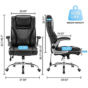 Seevoo Executive Office Chair Desk Swivel Chair High Back Computer Chair - Adjustable Lumbar Support with Flip-Up Arms PU Leather Chair with Spring Cushion (Black)