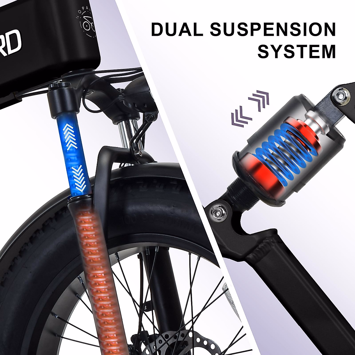 NOPAARD Folding Electric Bikes for Adults, 20" x 4" Fat Tire 500W (Peak 750W) Adults Electric Bicycles 40 Miles 20MPH with 48V Hidden Li-ion Battery, LCD Display, Air Saddle, UL2849, Matte Black