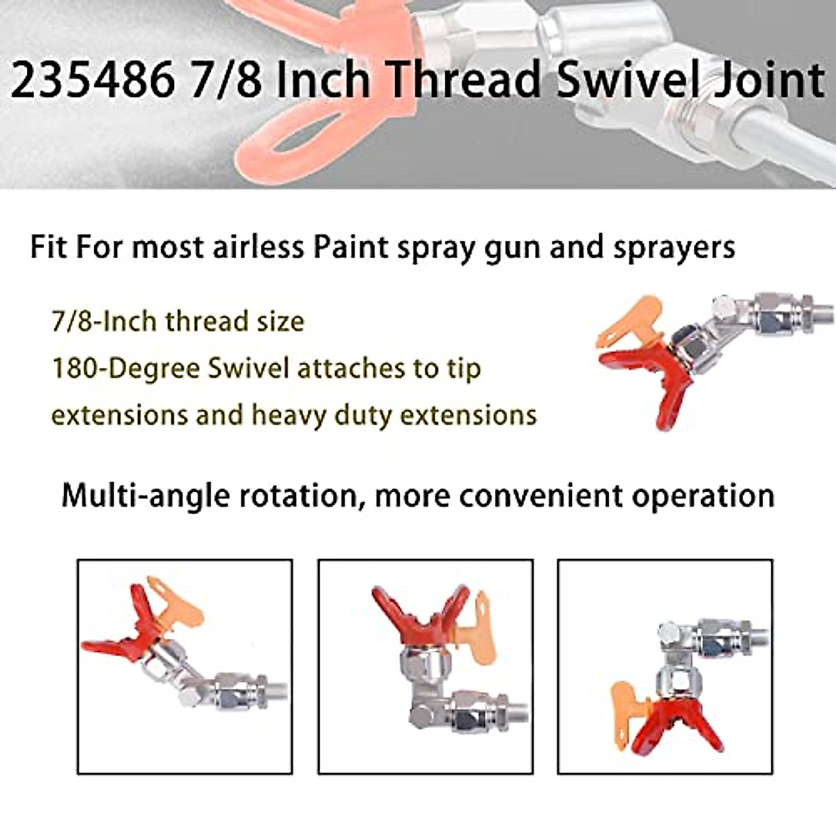 YESHINDA 235486 7/8 Inch Thread 180 Degree Rotation Swivel Joint for Airless Paint Spray Gun Swivel Joint