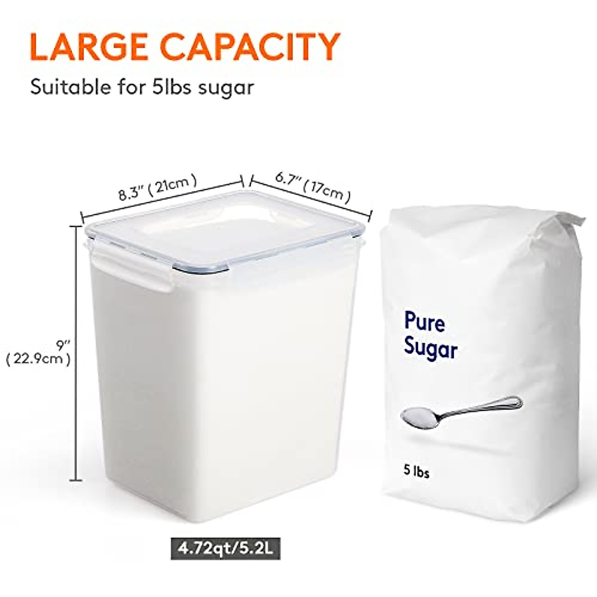 Lifewit Extra Large Food Storage Containers 175oz 4PCS with Lids Airtight for Flour, Sugar, Rice, Baking Supply Kitchen Pantry Bulk Food Organization with Measuring Cups, Labels, Maker (5.2L-4.7quart)