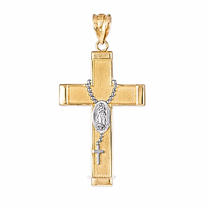 Religious Jewelry by LABLINGZ 14K Two-Tone Yellow Gold Guadalupe Latin Cross Rosary Pendant