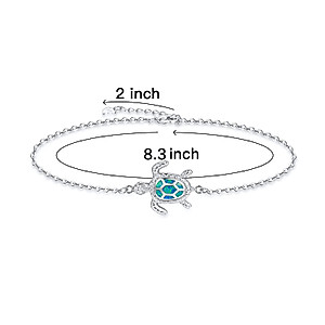 PUPILLEMON Blue Opal Sea Turtle Ankle Bracelet Sterling Silver Anklet Fine Jewelry For Women Gifts (Large Bracelet)