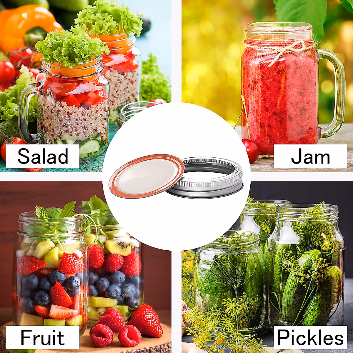 SLifeJars Canning Lids and Rings Regular Mouth,240 Pcs 70MM Mason Jar Lids and Rings Set for Regular Mouth Canning,Split-type Lids with Silicone Seals Rings Leak Proof and Secure for Regular Mason Jar