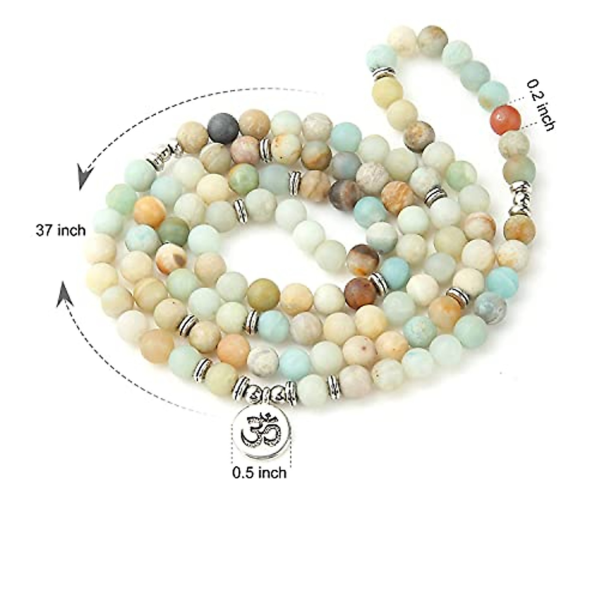 GVUSMIL 108 Mala Prayer Beads Matte Amazonite Wrap Bracelet OM Pendant Necklace for Meditation Rosary Yoga Healing