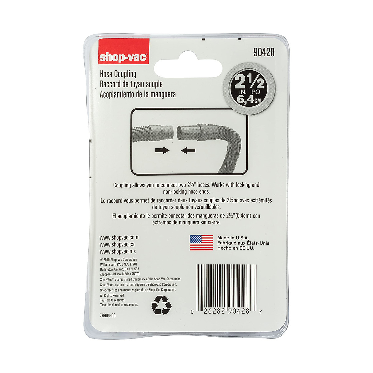 Shop-Vac 9042800 2.5 Inch Hose Coupling, Durable Connection, (1-Pack)