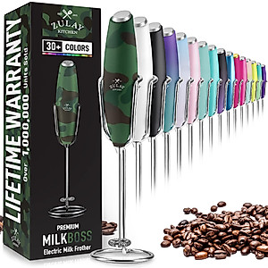 PRO MILK FROTHER WAND - ULTRA HIGH SPEED HANDHELD FROTHER - UPGRADED STAND - Powerful Handheld Mixer with Infinite Uses - Super Instant Electric Foam Maker with Stainless Steel Whisk (Camo)