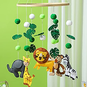 Woodland Mobile for Crib Jungle Baby Nursery Mobiles Forest Safari Deer Monkey Lion Style Ceiling Animals Hanging Mobile Decor for Baby Girls and Boys Toys Bedroom Room Decorations