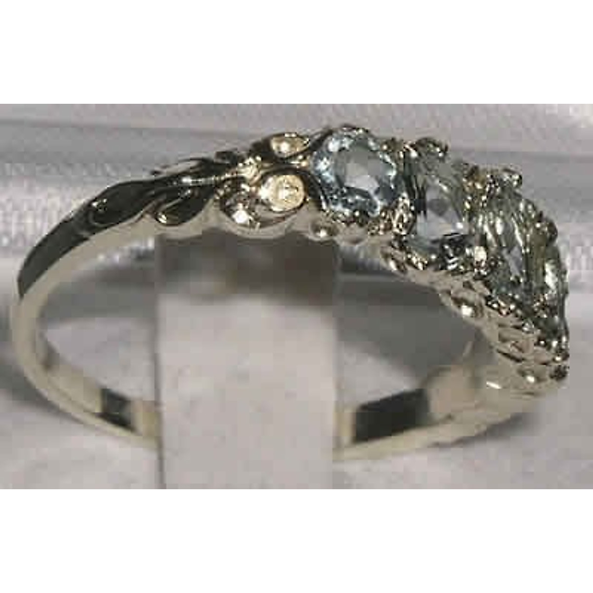 LetsBuyGold 925 Sterling Silver Real Genuine Aquamarine Womens Band Engagement Ring - Size 6
