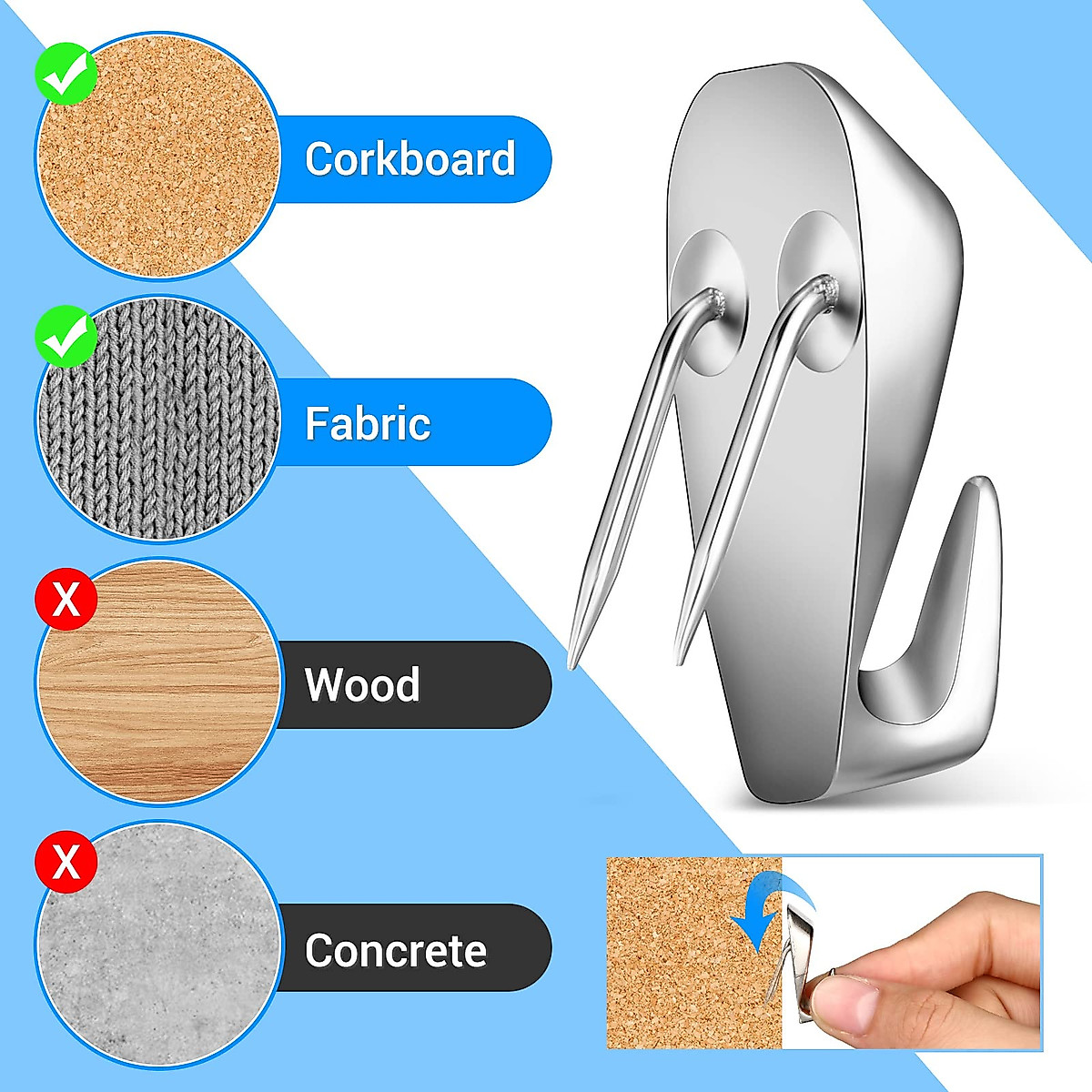 LEIFIDE Cubicle Hooks Fabric Panel Wall Hooks Cubicle Clips Picture Hangers for 40 Lbs Office Home Kitchen Room Board Hanging Supplies(Silver,10 Pieces)