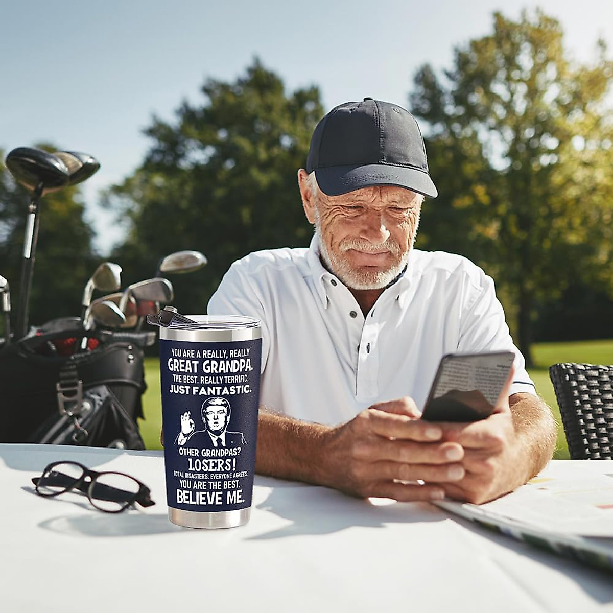 AREOK Gifts for Grandpa Gift, Best Grandpa Ever Gifts - Great Grandpa Christmas Birthday Gifts from Grandchildren Grandson Granddaughter, Grandfather Gift, 20 OZ Grandpa Tumbler Cup, Navy
