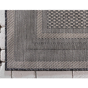 Unique Loom Outdoor Border Collection Area Rug - Soft Border (7' 1" x 10' Rectangle, Black/ Ivory)