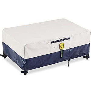 Time Forest Patio Coffee Table Cover Waterproof, Outdoor Lawn Patio Furniture Covers Heavy Duty, Waterproof Rectangular Table Covers for Outdoor Furniture, Fog/Navy 48''L x 28''W x 13''H