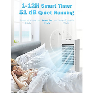 Evaporative Air Cooler - SEEPER 4-IN-1 Cooling Tower Fan with Evaporative Cooler & Humidifier, 12H Timer & Remote Control, Fast Cooling w/Ice Box, Portable Air Conditioner for Small Room Home Office