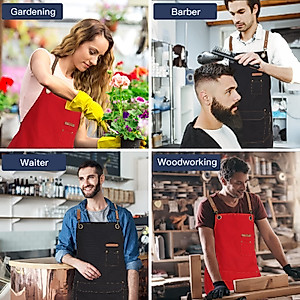 Genixart Chef Apron for Men Women with Gift Box Pack, Cross Back Apron with Pockets for Kitchen Cooking Baking Artist Painting, Cotton Canvas Work Aprons for Shop, Garden, Restaurant, Cafe (Black)