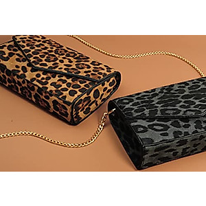 HOXIS Leopard Print Envelope Evening Clutch Women Chain Shoulder Bag (Brown Leopard Print)
