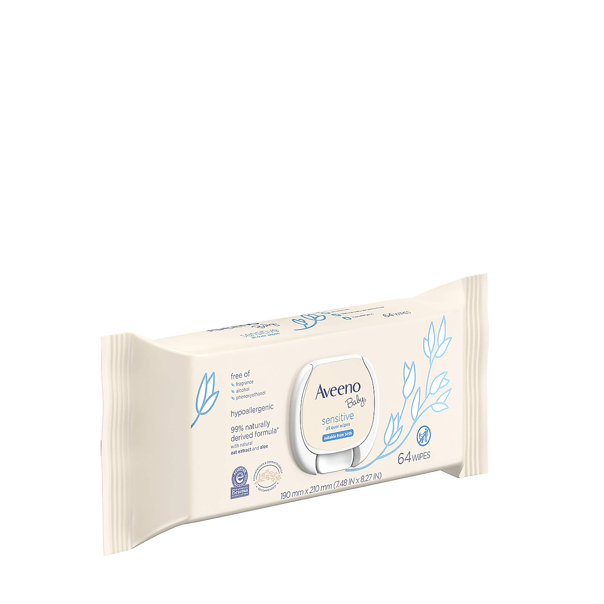 AVEENO Baby Sensitive All Over Wipes, Paraben- & Fragrance-Free, 64 ea (Pack of 2)