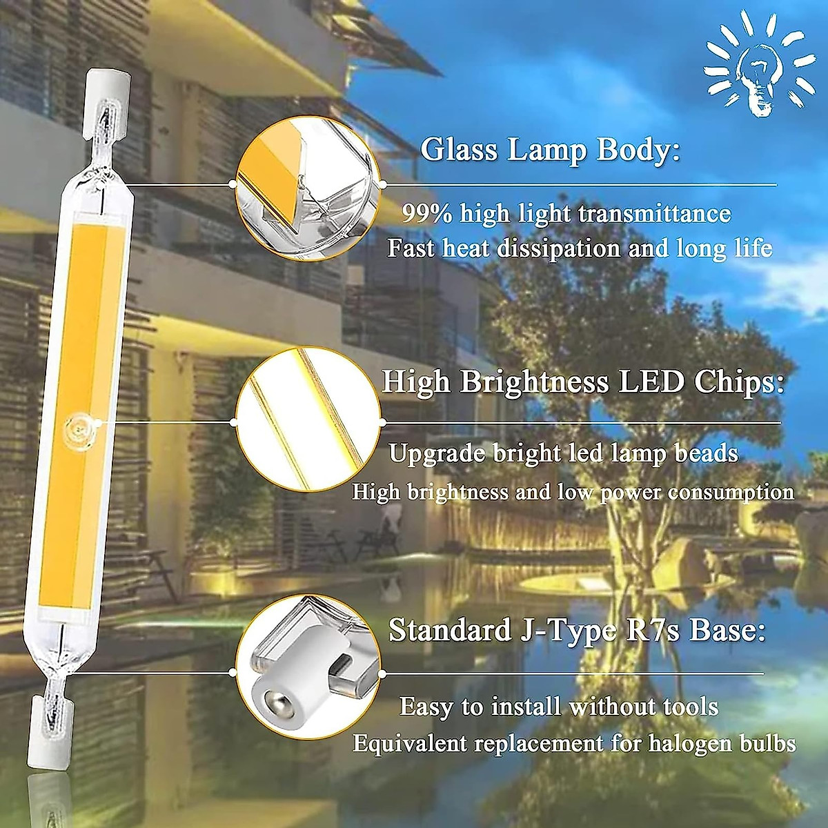 Dimmable R7s LED Bulbs 20W High Brightness LED Light Bulbs 200W Halogen Equivalent Bulbs R7s Double Ended J-Type T3 R7s Base for Work Lighting Landscape Lights,Warm White,118mm 2 Pack