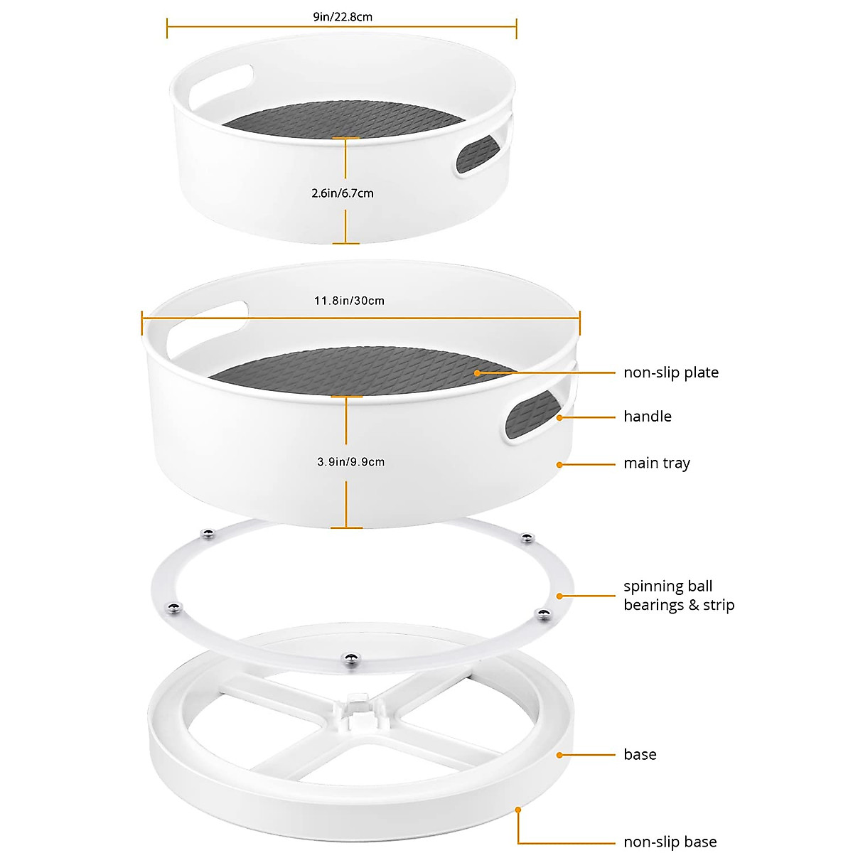Semlos 2 Pack Lazy Susan Organizer - 9" & 12" Lazy Susan Turntable for Cabinet, Save Space, Non-Skid Lazy Susan Turntable, Plastic Lazy Susan for Kitchen, Cabinet, Pantry, Office, Bathroom