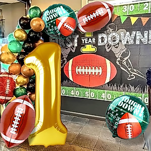 Dripykiaa 5Pcs First Year Down Football Birthday Party Balloon 40” Gold One Balloon Bouquet for First Birthday Football Foil Helium Balloons Birthday Party Decorations Party Supplies Backdrops for Boy