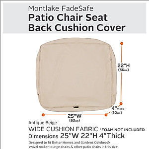Classic Accessories Montlake Water-Resistant 25 x 22 x 4 Inch Outdoor Back Cushion Slip Cover, Patio Furniture Cushion Cover, Antique Beige, Patio Furniture Cushion Covers