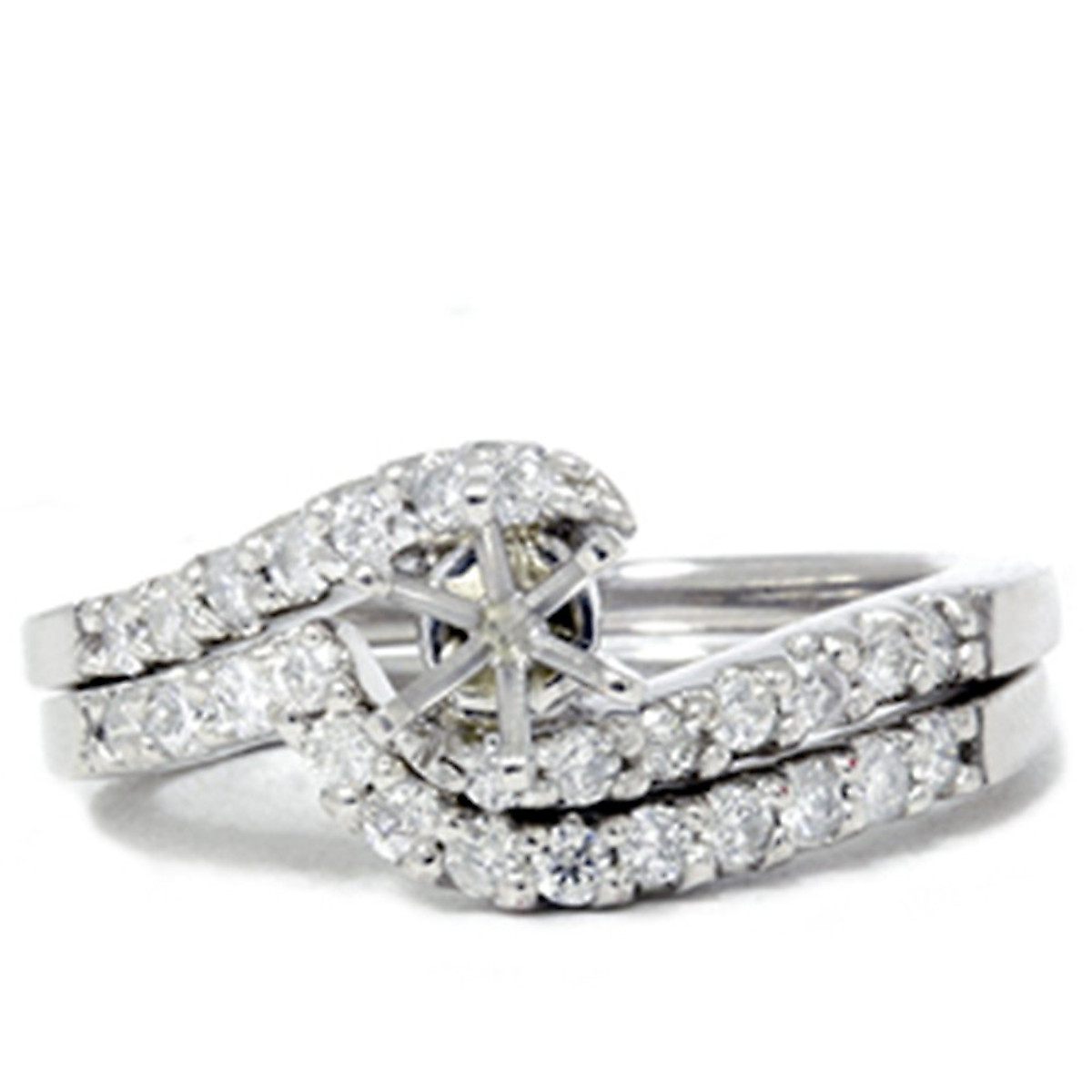 1/2ct Semi Mount Engagement Curve Wedding Ring Set 14K - Size 6