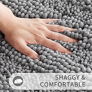 Yimobra Bathroom Rug Mat, Extra Thick and Super Absorbent Bath Rugs, Non Slip Quick Dry Bath Mats, Luxury Microfiber Chenille Plush Fluffy Washable Soft Shower Carpet for Floor, 24" x 17", Light Grey