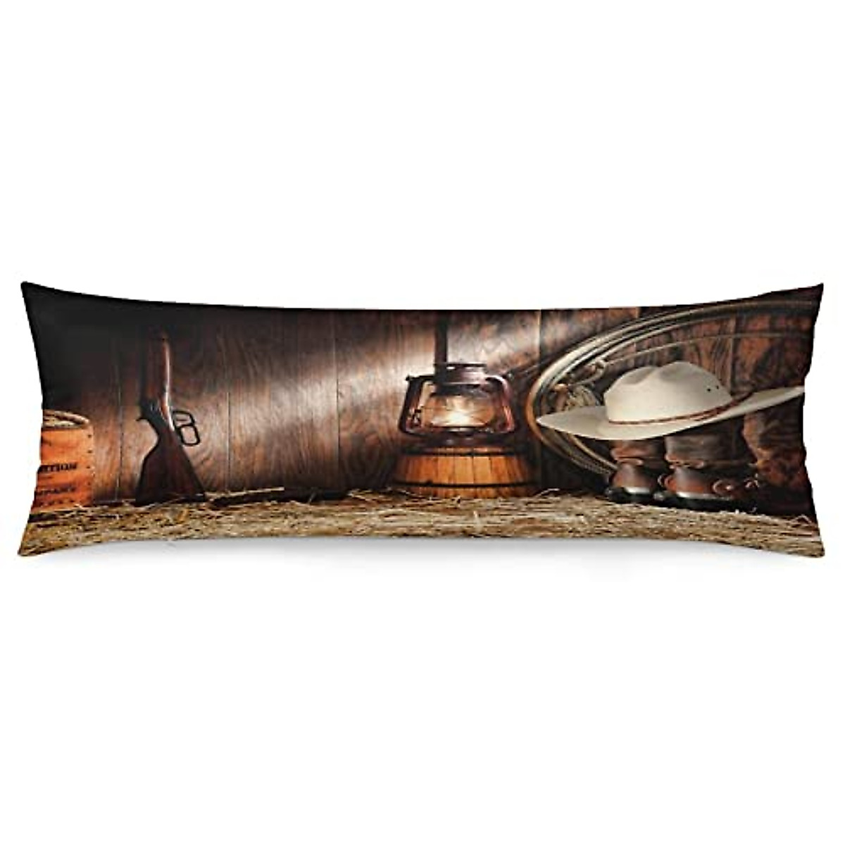 Body Pillow Cover,Western Theme Rodeo Cowboy Boots Hat Gun Lantern Printed Long Pillow Cases Protector with Zipper Decor Soft Large Covers Cushion for Beding,Couch,Sofa,Home Gift 20"x54"