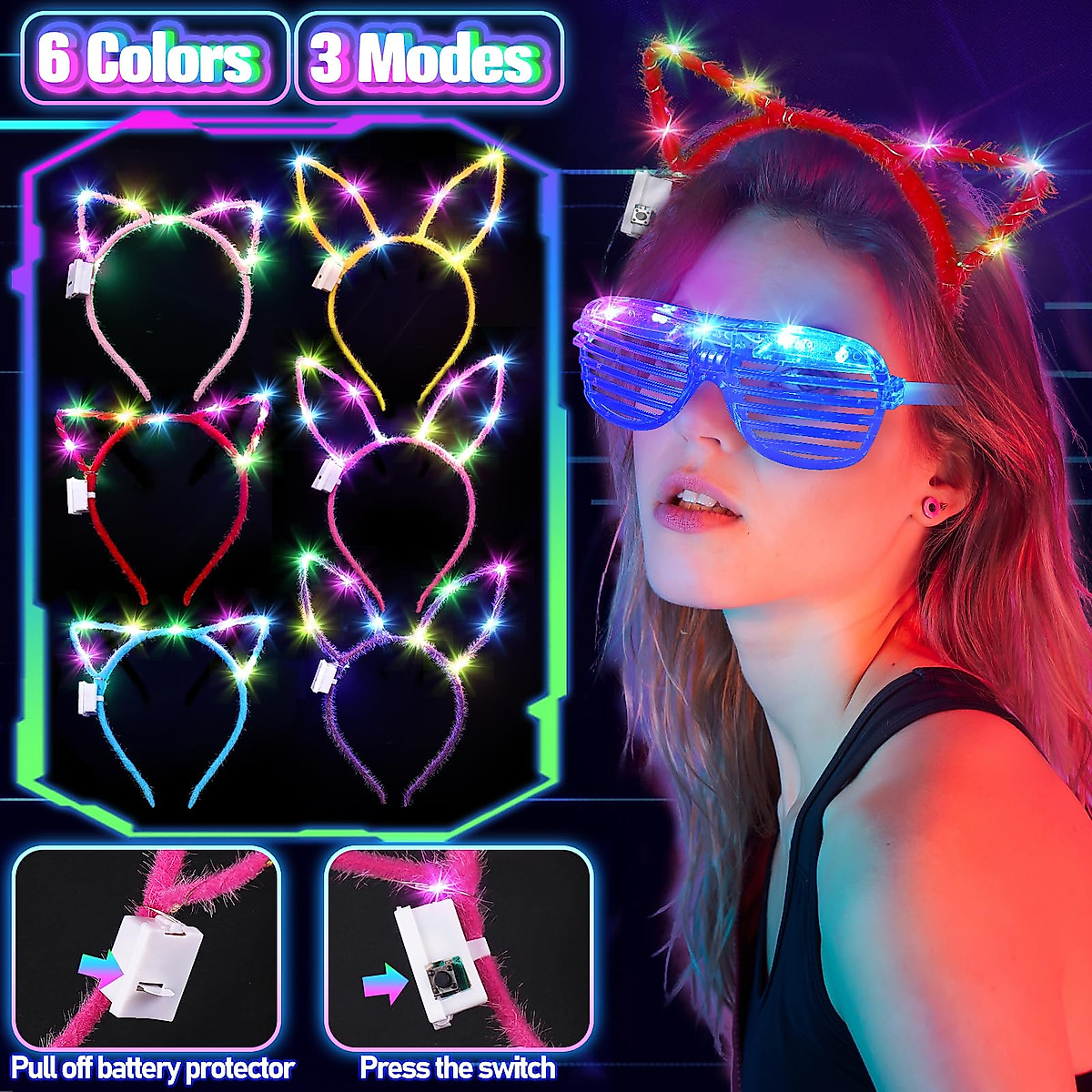 150PCS Glow in the Dark Party Supplies for Kids Adults, Light Up Party Favors with Light Up Glasses, Headband, Rings, 100 Glow Sticks Bulk Party Pack DIY Glow Necklaces Bracelets, Neon Party Supplies