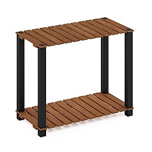 Furinno Pangkor 2-Tier Turn-N-Tube Indoor Outdoor Plant Shelf Large Rectangle Wood Stand with Square Poles, Natural/Black
